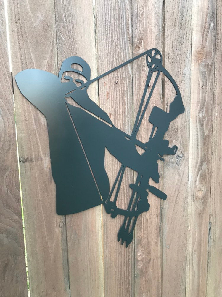 Custom metal hunter sign with bow drawn | SJP Metal Works, LLC