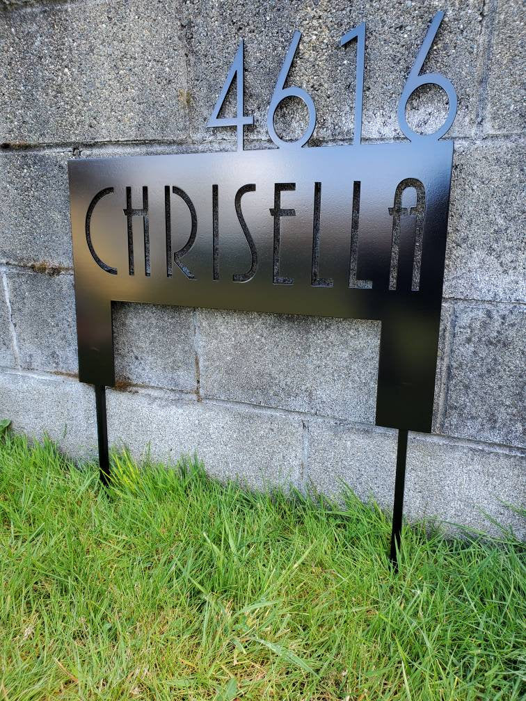 Custom metal modern address sign yard stake | SJP Metal Works, LLC